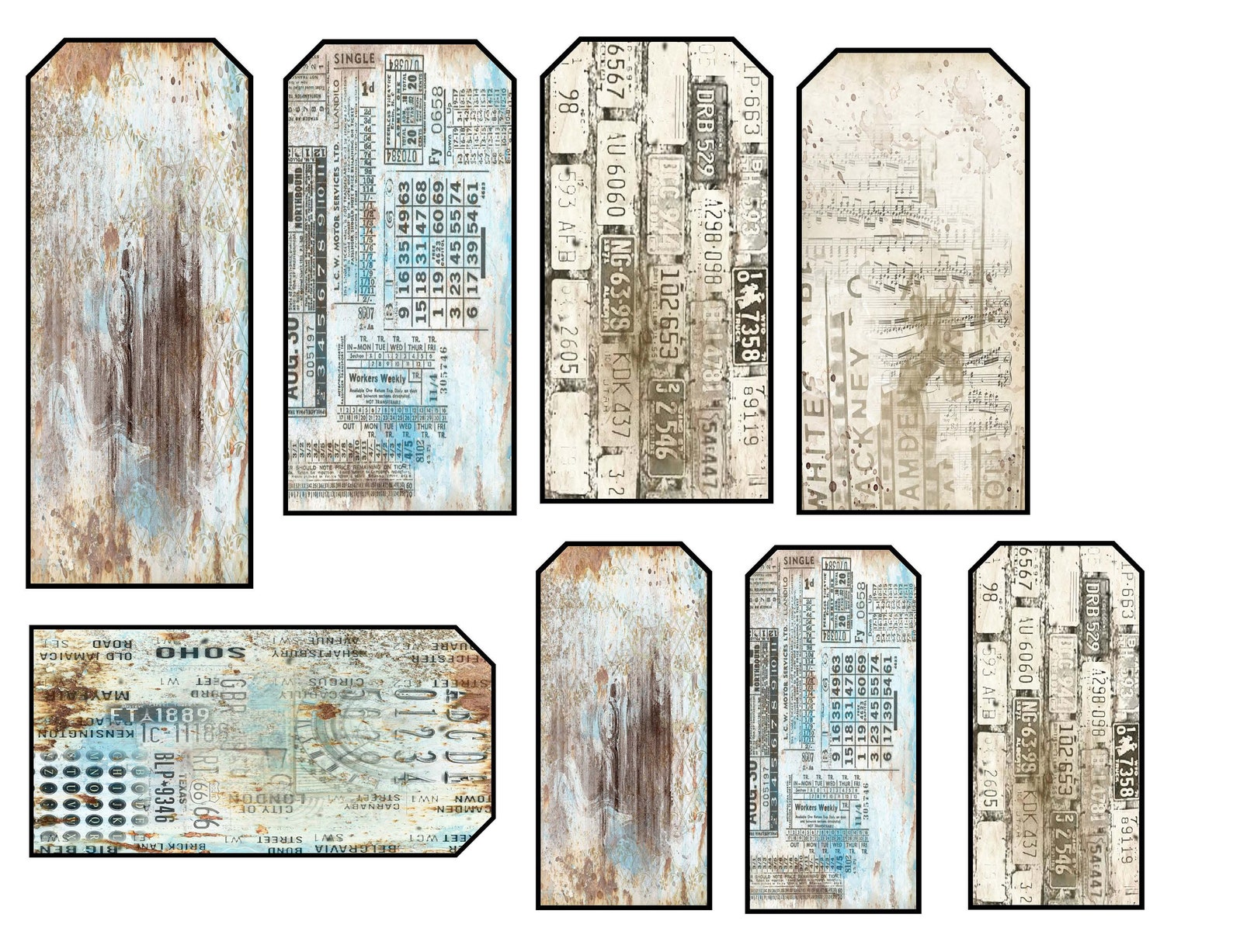Printable Grunge Blue Tags 10 Pages With a Variety of Sizes - Etsy