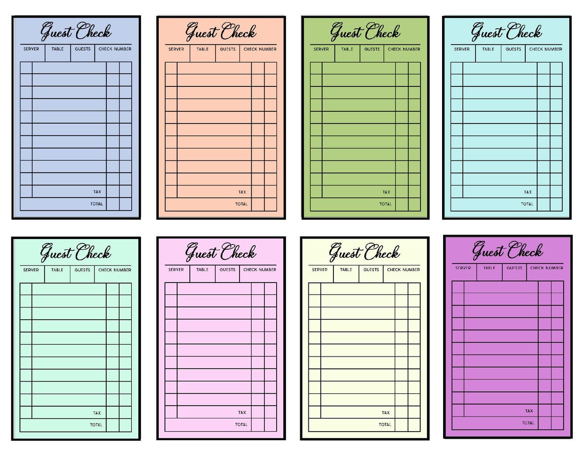 Guest Check Digital Cards, Digital Download, Card Ephemera, Junk ...