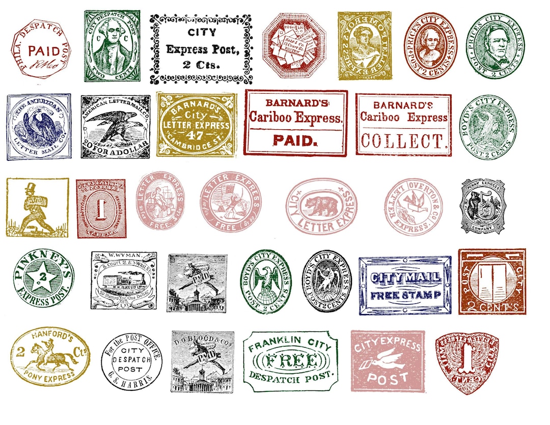 Stamps, 5 Pages, Printable, Vintage Ephemera, Instant Download, Digital ...