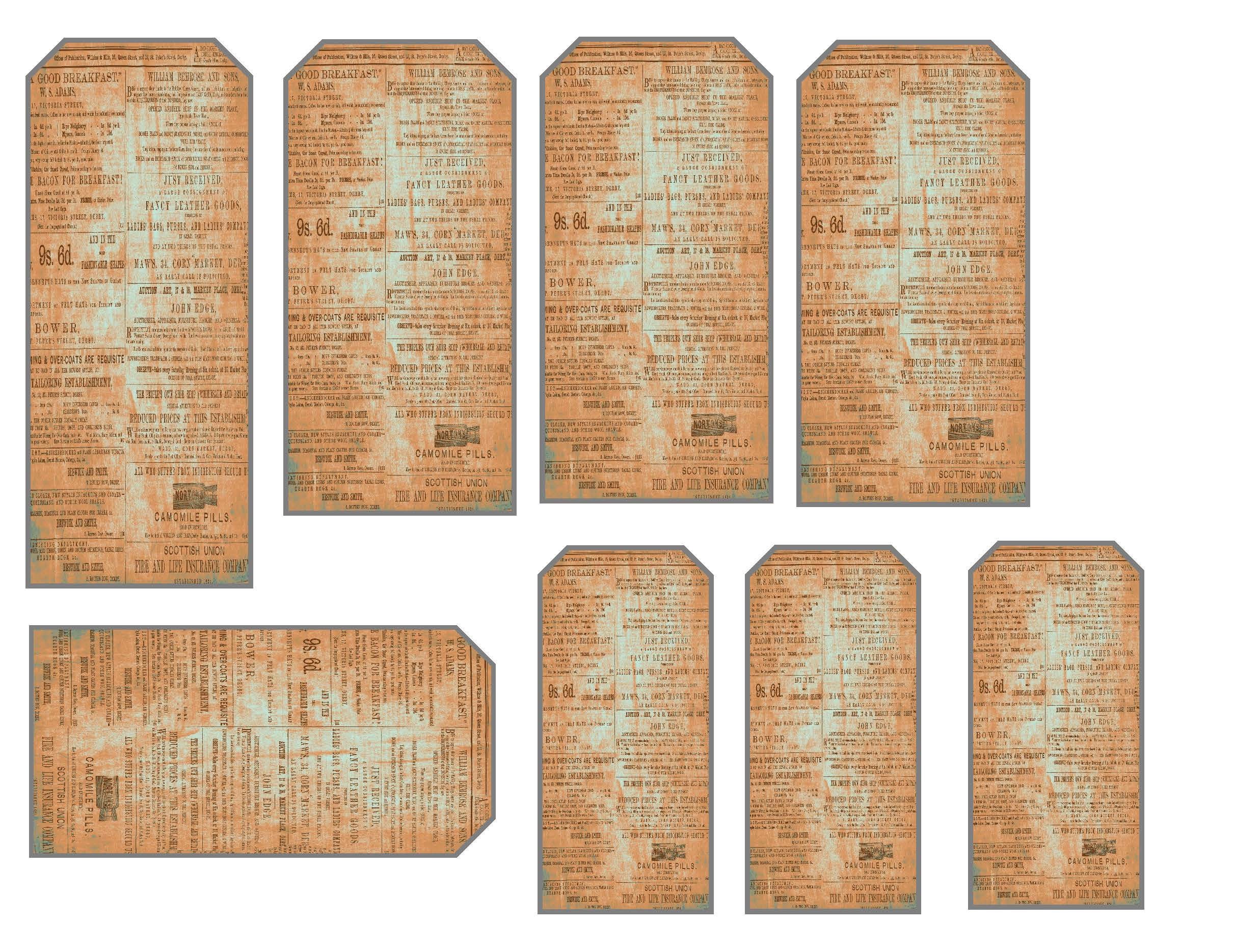 Printable Rusty Newspaper Tags, 9 Pages, Digital Downloads, Vintage ...