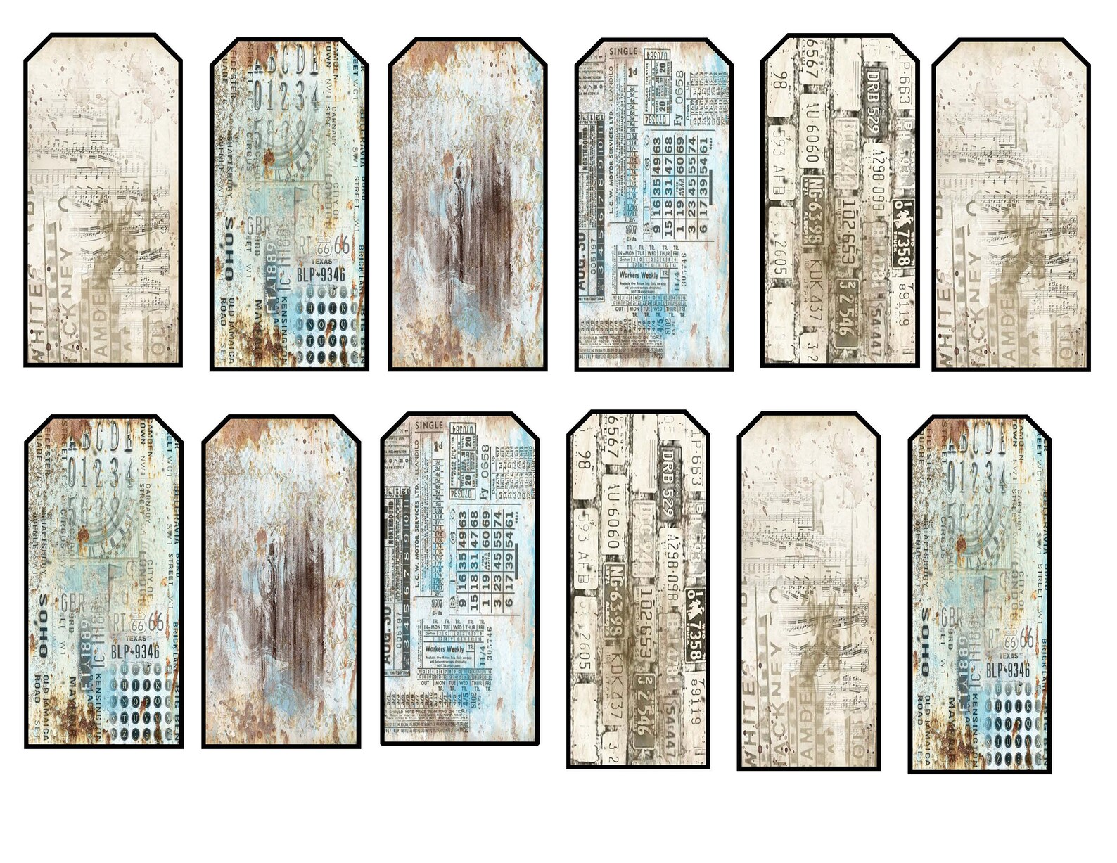 Printable Grunge Blue Tags 10 Pages With a Variety of Sizes - Etsy