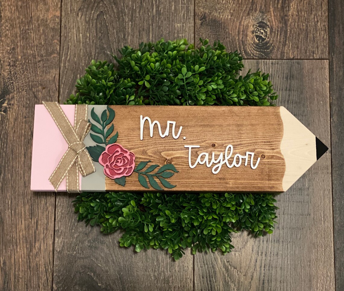 Personalized Wood Pencil Sign Teacher Sign Wood Cut 3D - Etsy