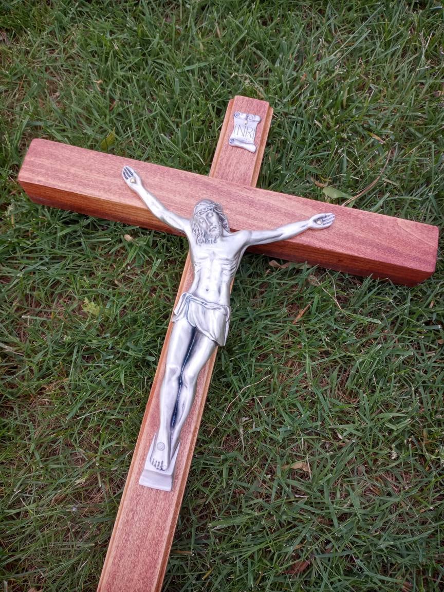 Large Handcrafted Wooden Crucifix with Silver Corpus Catholic | Etsy