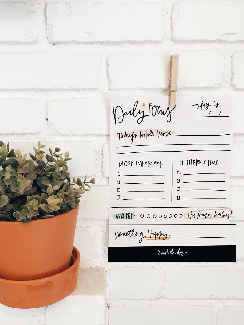 PRINTABLE Daily Focus Agenda and Todo Sheet - Etsy