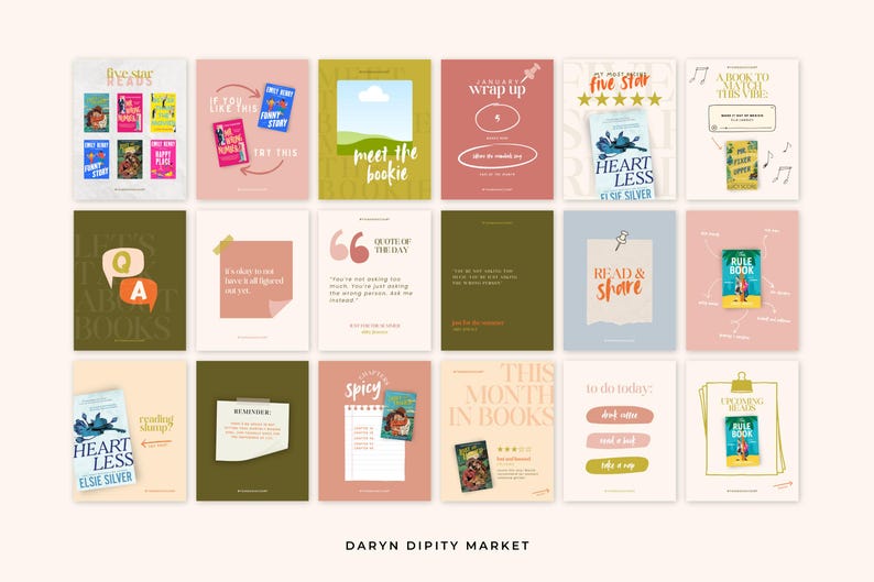 Bookstagram Social Media Templates for Canva | Warm & Whimsical ...