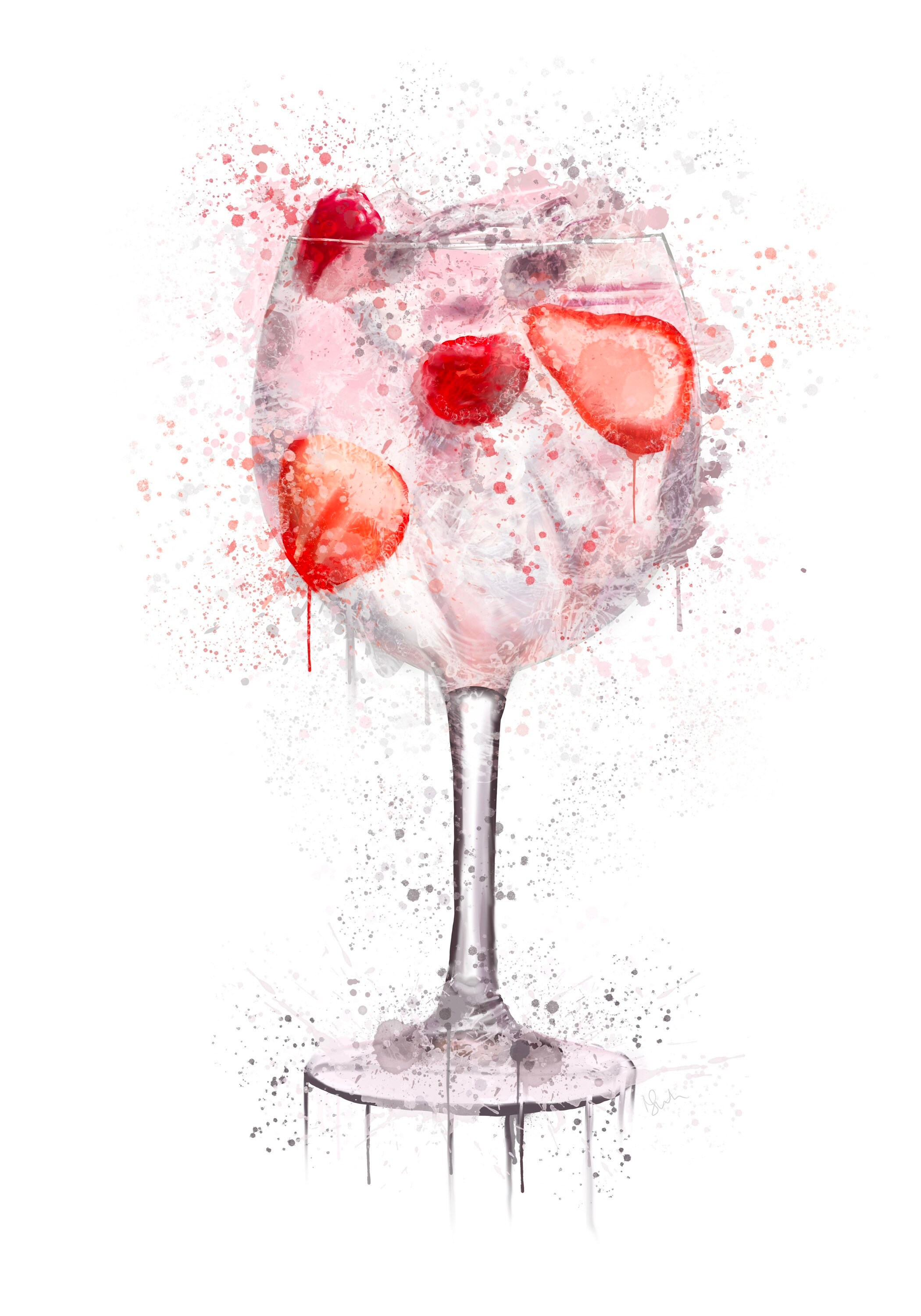 Pink Gin Glass Splatter Art Print Unframed | Etsy