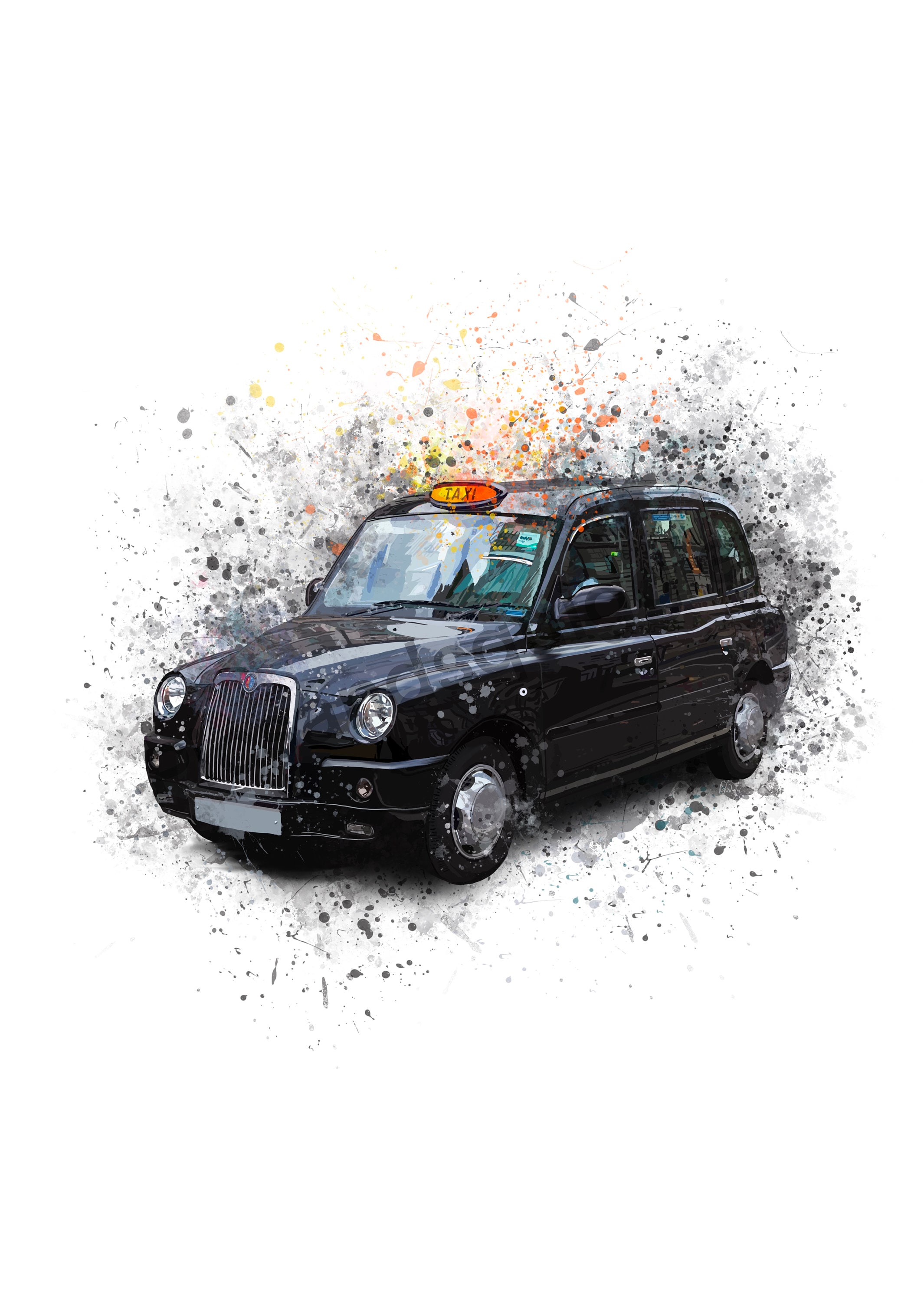 Black London Taxi Cab Splatter Art Print Unframed - Etsy UK