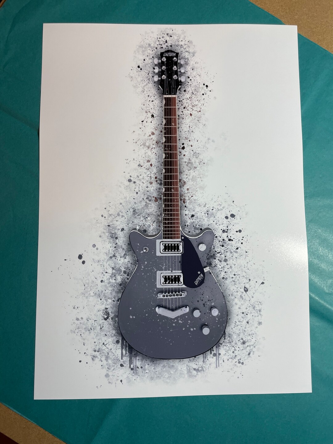 Grey, Electric Guitar, Splatter, Art Print, Unframed - Etsy UK