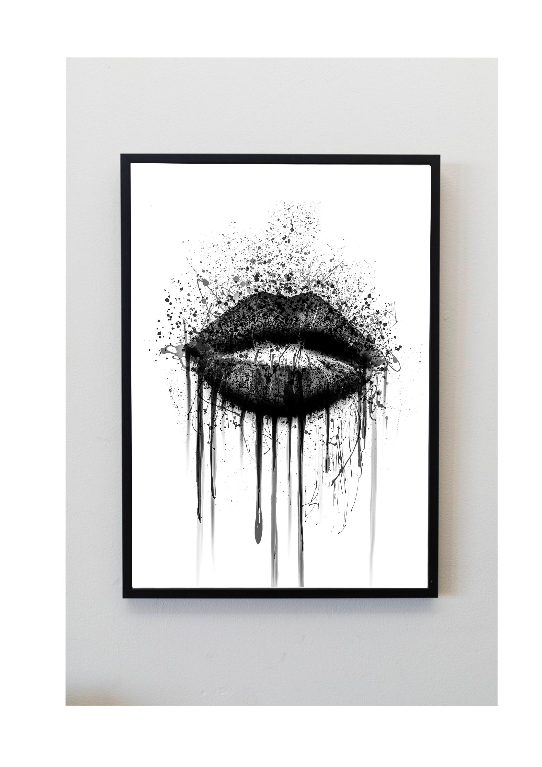 Black Lips Gothic Lipstick Splatter Art Print Unframed Etsy UK