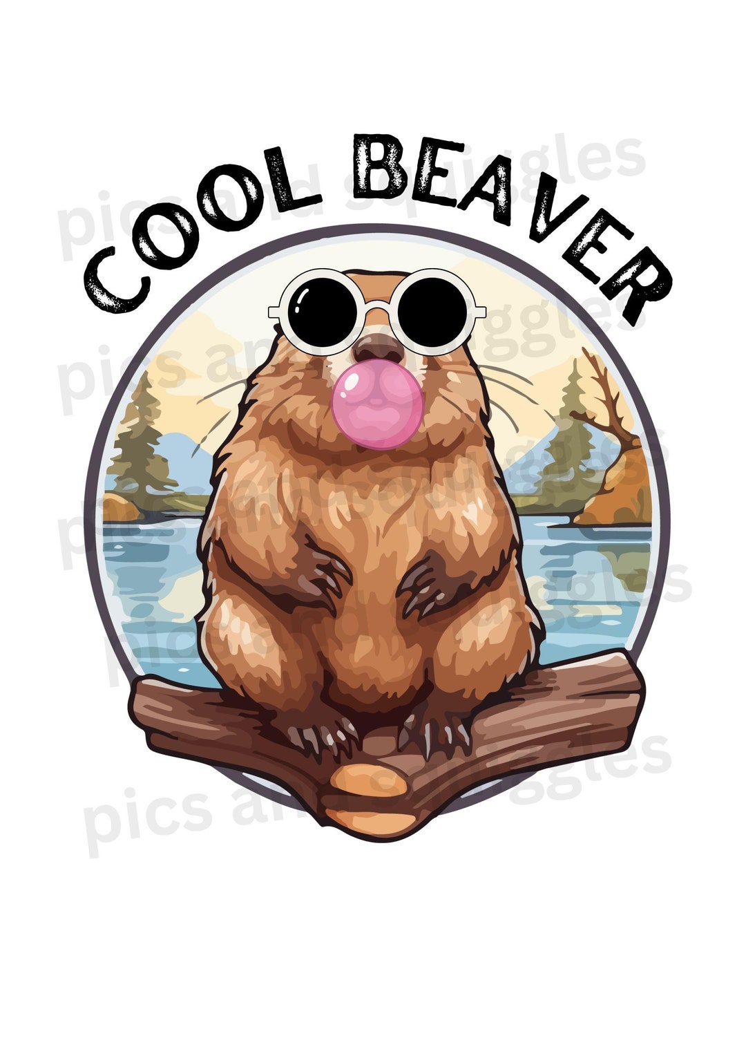 DIGITAL DOWNLOAD - Cool Beaver Digital Art PNG Pdf | Fun Bubble Gum ...