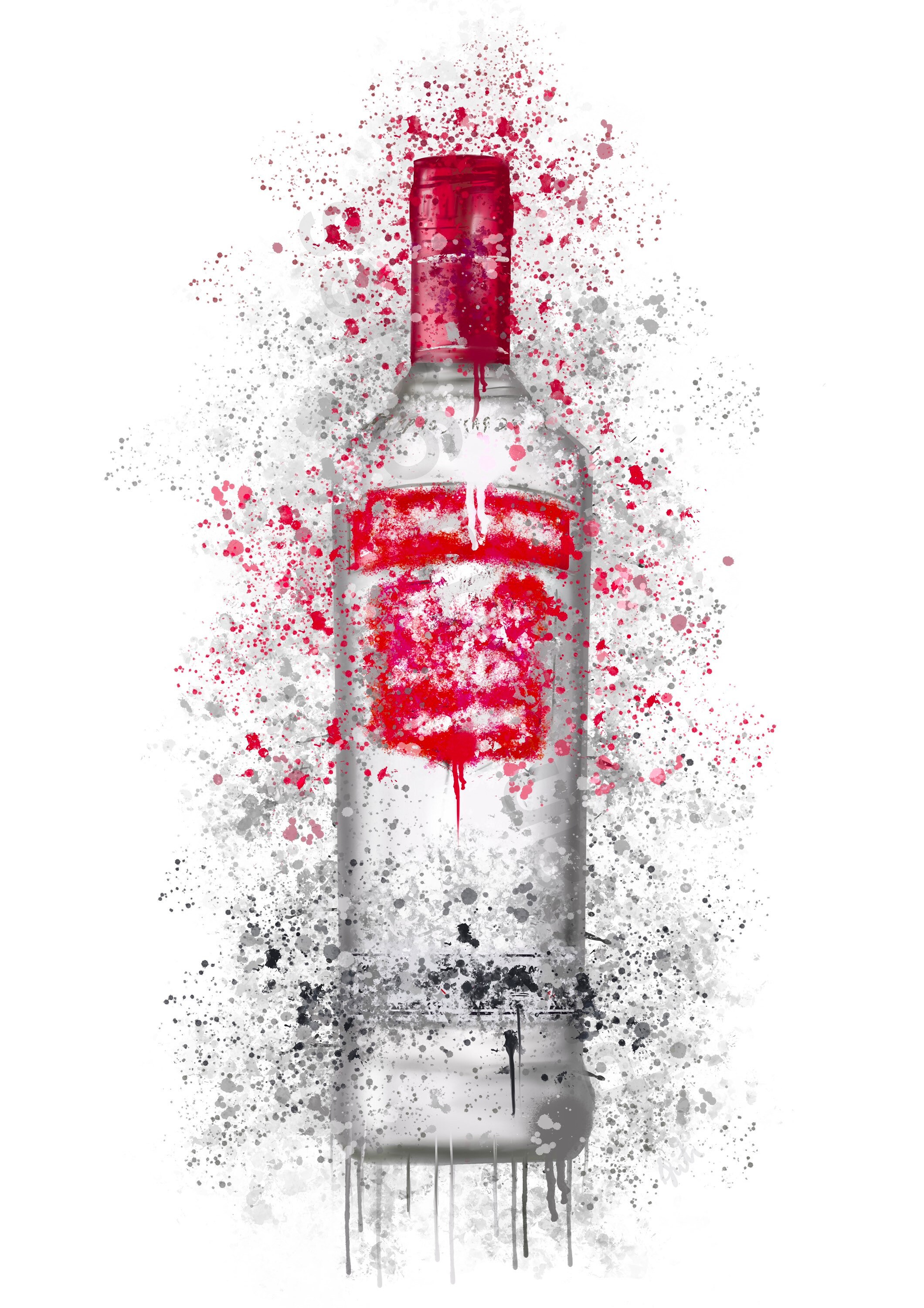Red, Grey, Vodka, Bottle, Splatter, Art Print, Unframed - Etsy UK