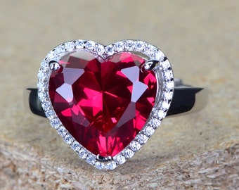 Ruby Heart Ring - Etsy