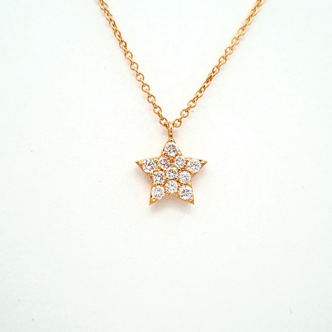 Natural Diamond Necklace/star Diamond Pendant/14k Gold Solid Gold Star ...