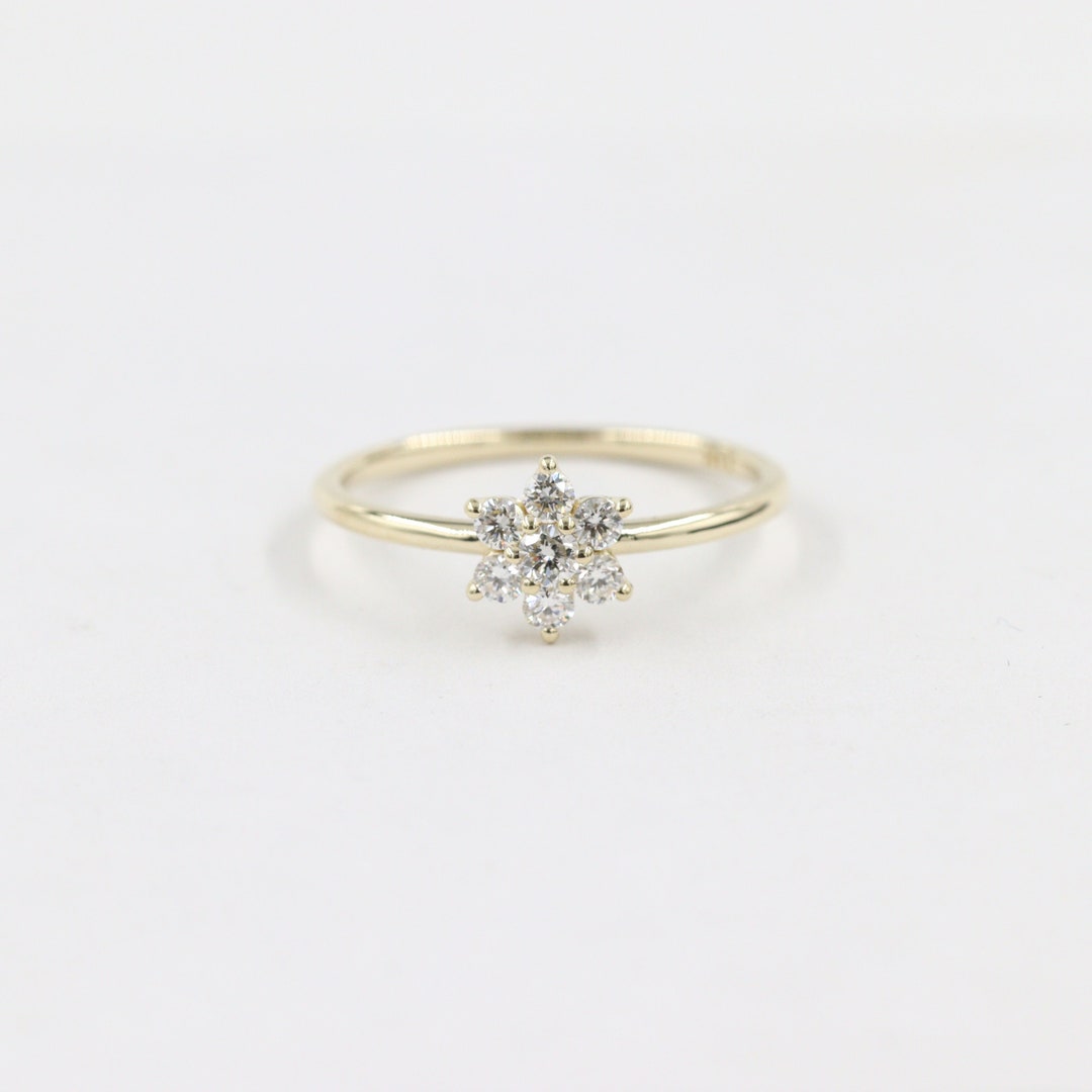 Flower Natural Diamond Anniversary Ring /14K Gold Flower Diamond Ring ...