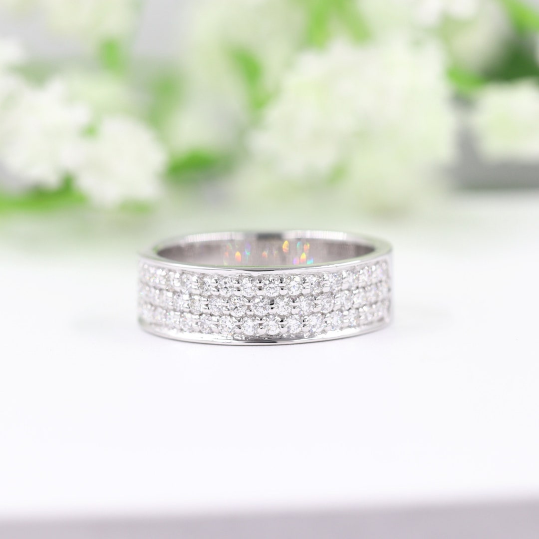Triple Row Diamond Band/diamond Eternity 6mm Width Ring/14k,18k Natural ...