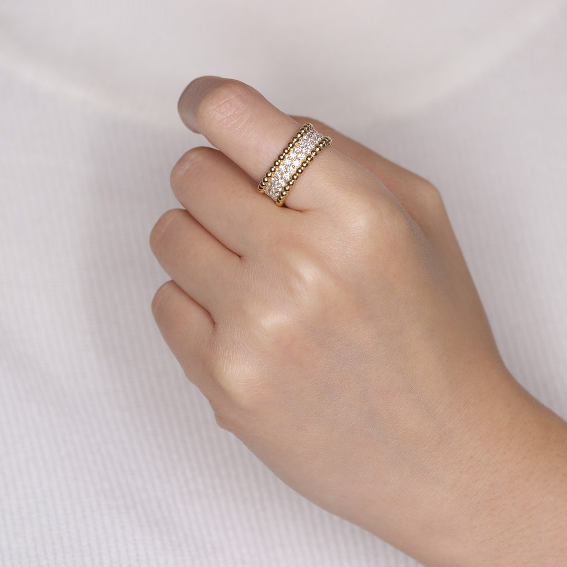 Diamond Double Row Eternity Ring / 14K Gold Unique Wedding - Etsy