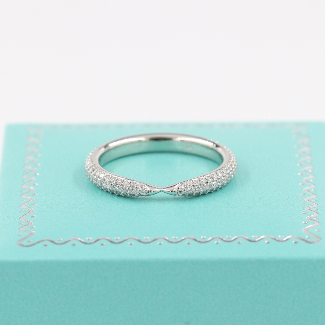 Pinched Wedding Band/2.6mm Stackable 3/4diamond Setting Band /triple ...