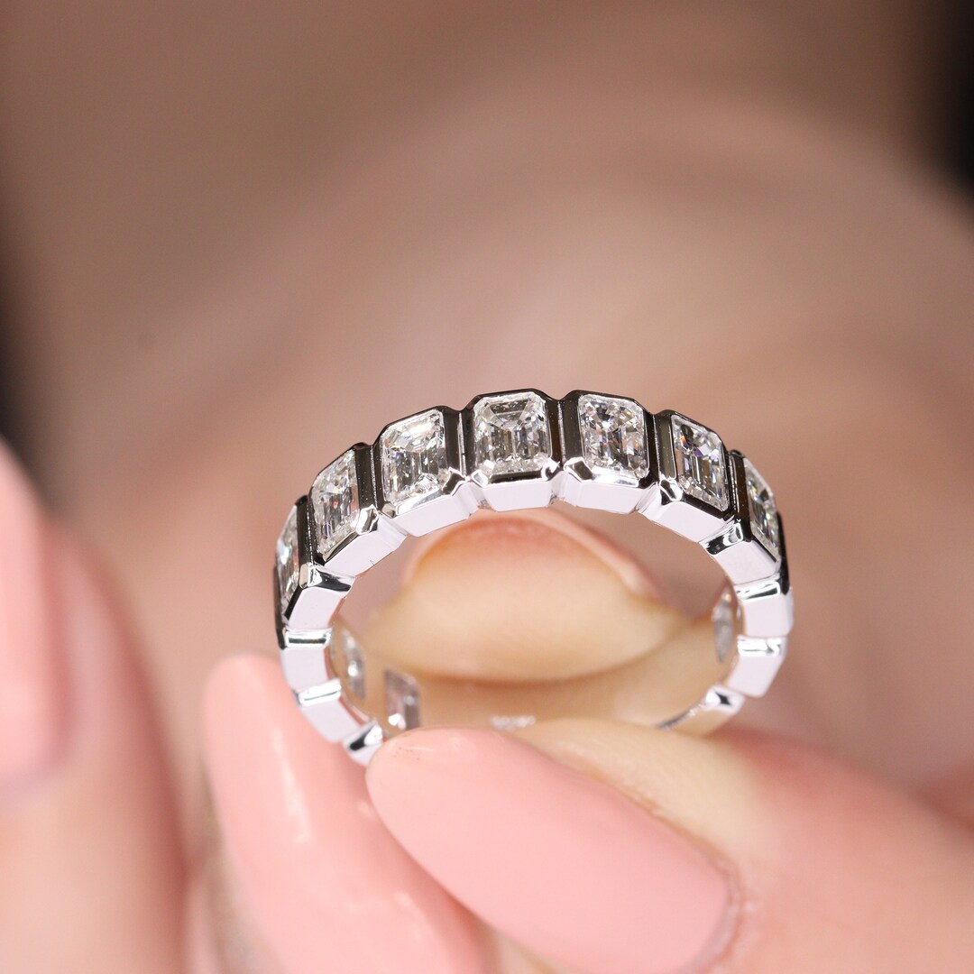 Handmade 2.4ct Emerald Cut Diamond Band: 14k Gold Bezel Set Ring - Etsy