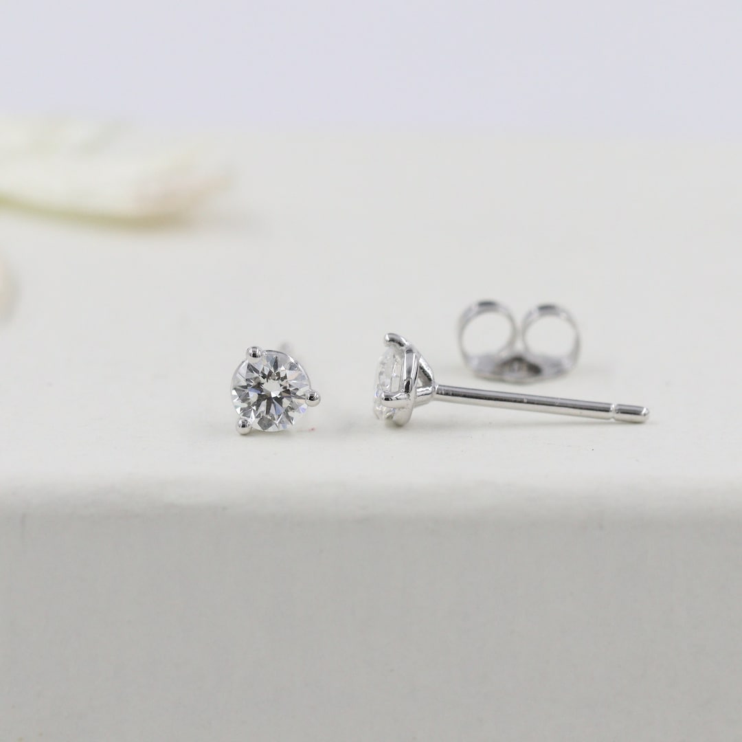 Solitaire Natural Diamond Earring/three Prong Set Diamond Earring/stud ...
