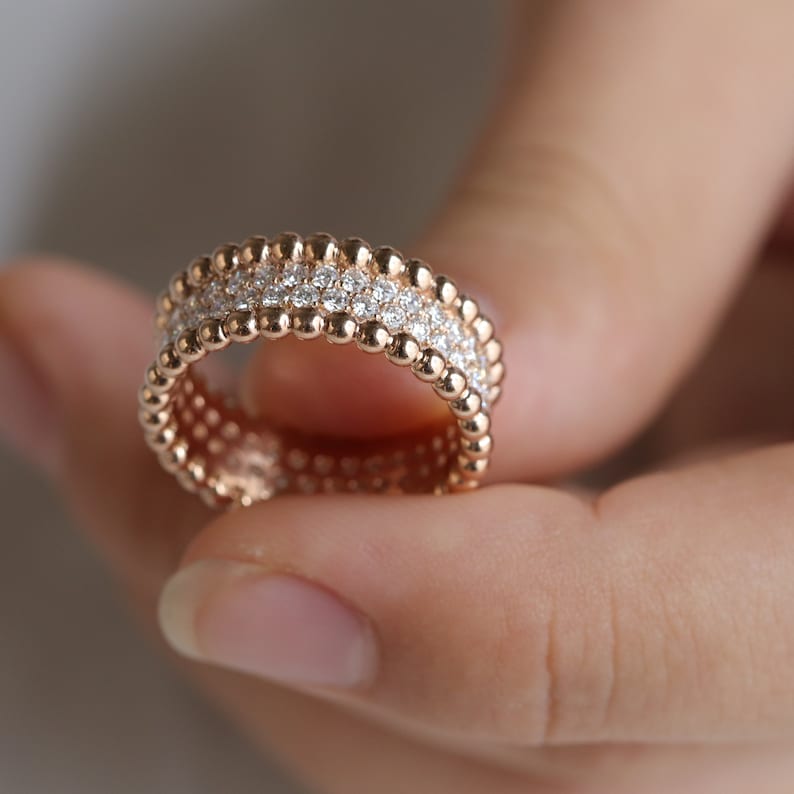 Diamond Double Row Eternity Ring / 14K Gold Unique Wedding - Etsy