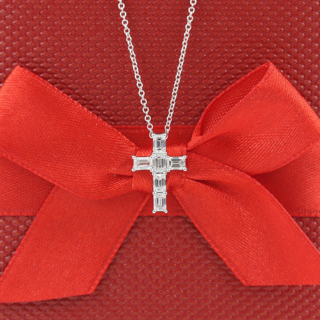 Emerald Cut Natural Diamond Small Cross Pendant /natural Diamond ...
