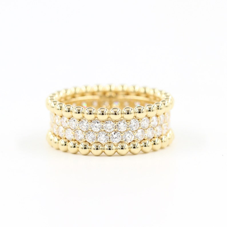 Diamond Double Row Eternity Ring / 14K Gold Unique Wedding - Etsy
