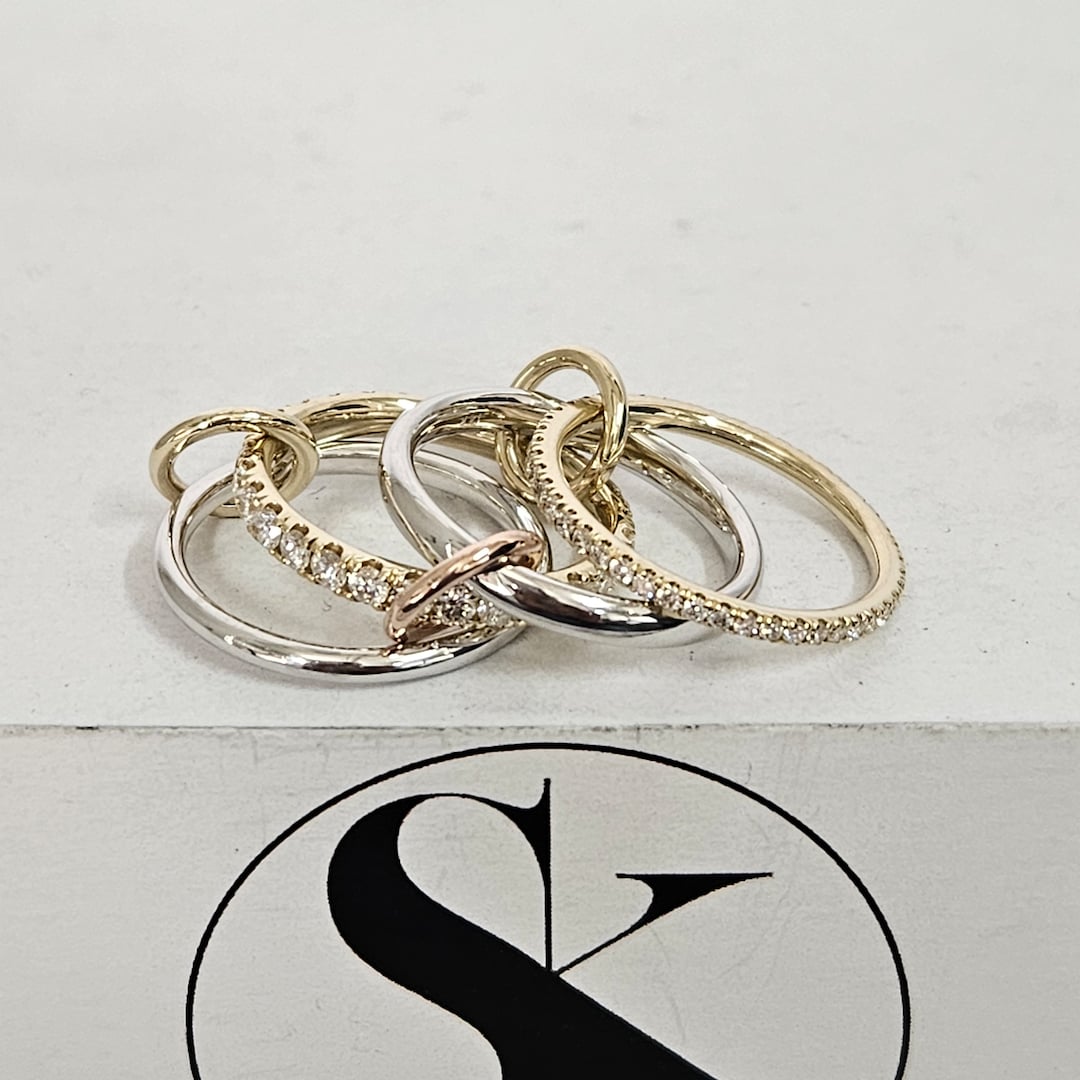Stacking Rings With Connectors/yellow Rose White Gold 4 Bands With 3 ...