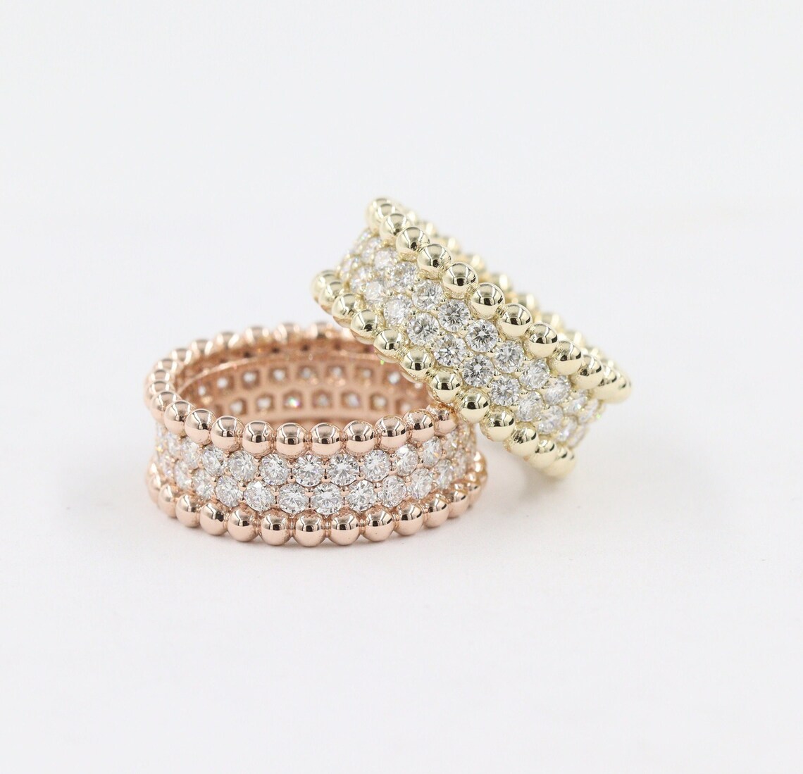 Diamond Double Row Eternity Ring / 14K Gold Unique Wedding - Etsy