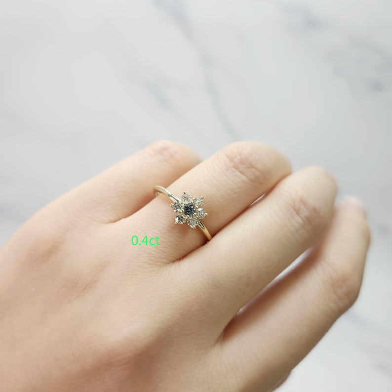 Flower Natural Diamond Anniversary Ring /14K Gold Flower Diamond Ring ...