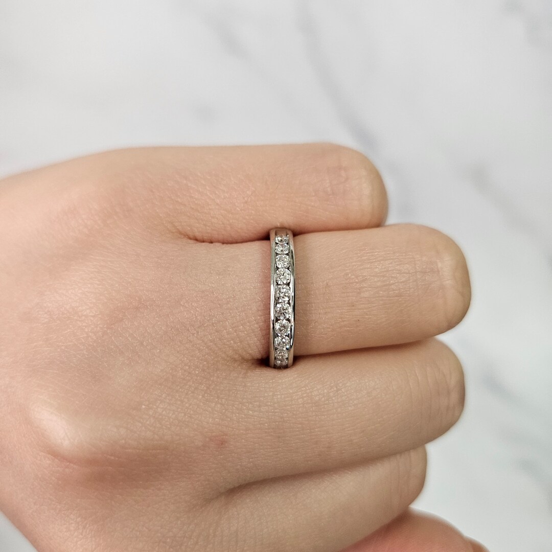 Channel Set Half Eternity Natural Diamond Platinum Band/14k ,18K Gold ...