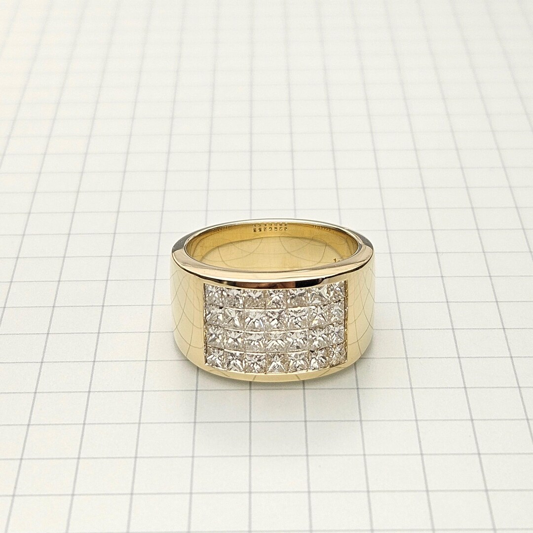 18K Four Row Diamond Invisible Set Men's Ring/ Brilliant 2.3ct Diamond ...