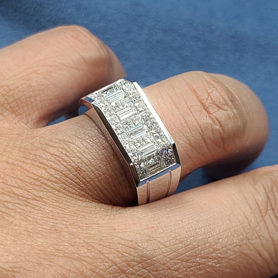 Invisible Set 3ct Natural Diamond Men's Ring/platinum,14k,18k Gold ...