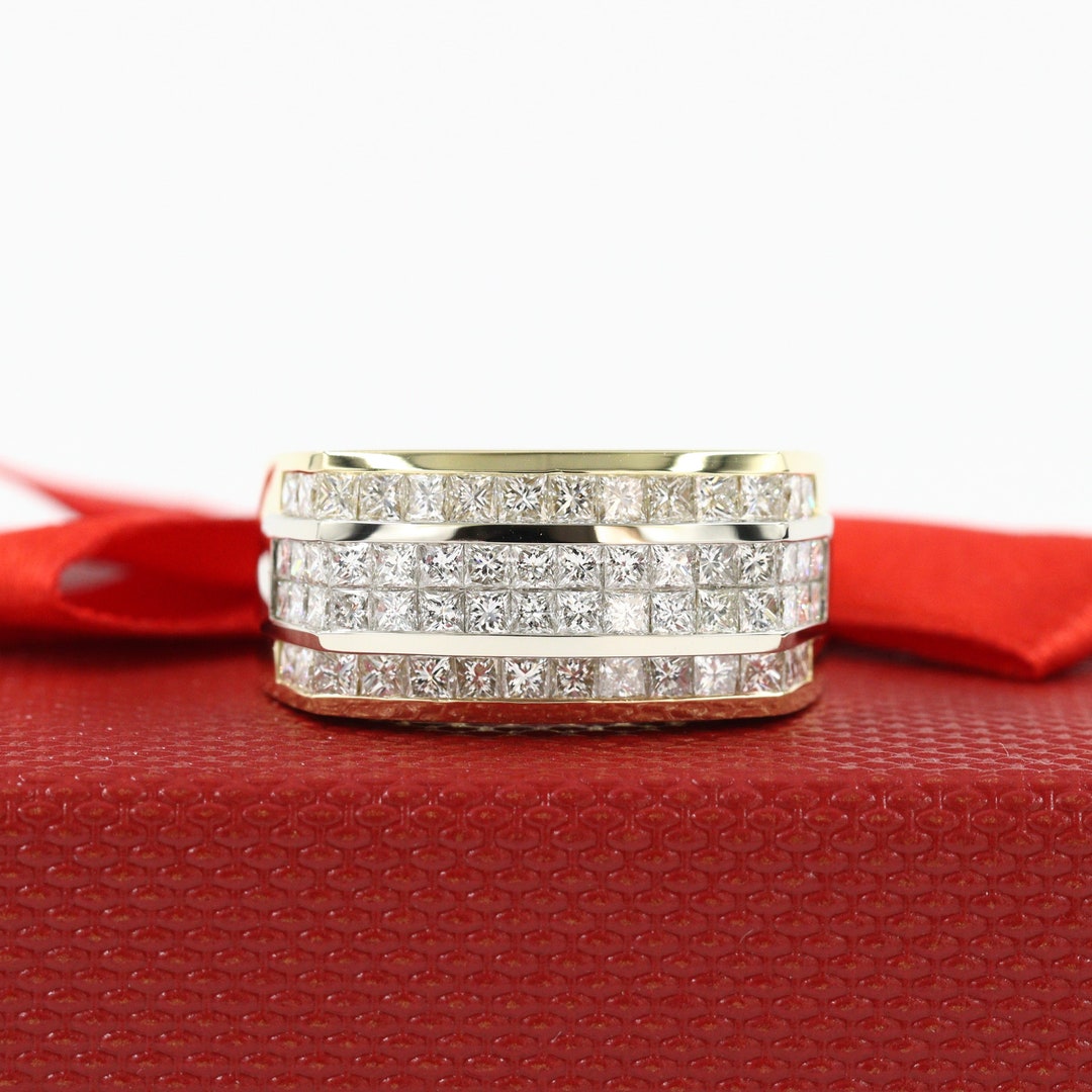 Princess Cut Diamond Invisible Set 3ct Men's Ring/diamond Invisible Set ...