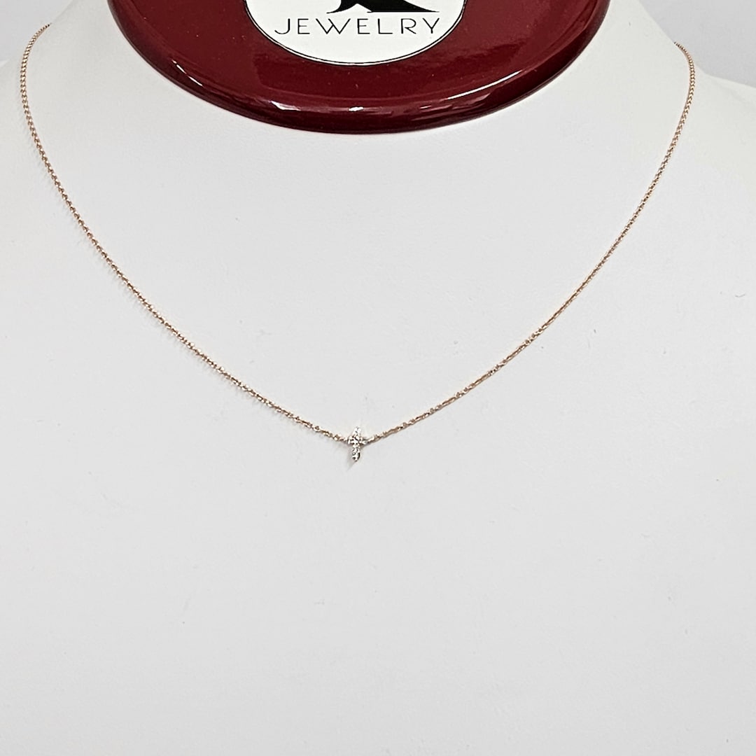 Dainty 14K Gold Natural Diamond Very Small Cross Necklace: Minimalist ...