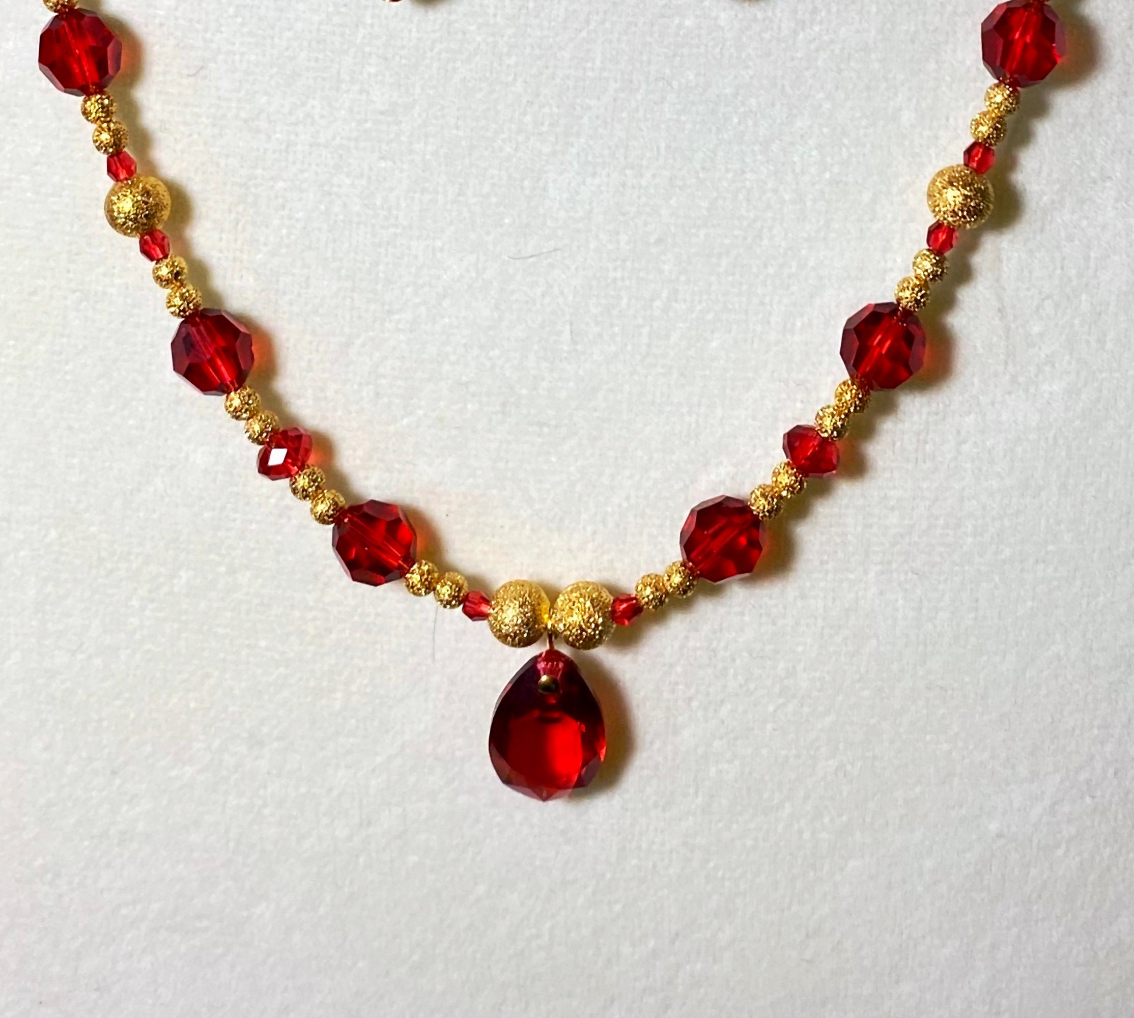 Red and Gold Necklace With Pendant and Earrings - Etsy