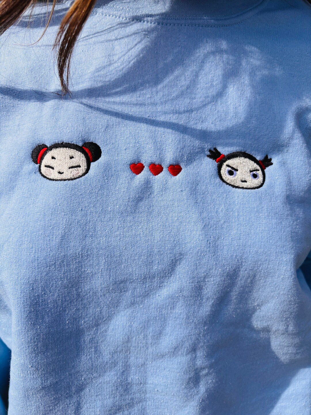 Pucca Garul Kawaii Adorable Embroidered Sweatshirt Baby Blue Hoodie ...