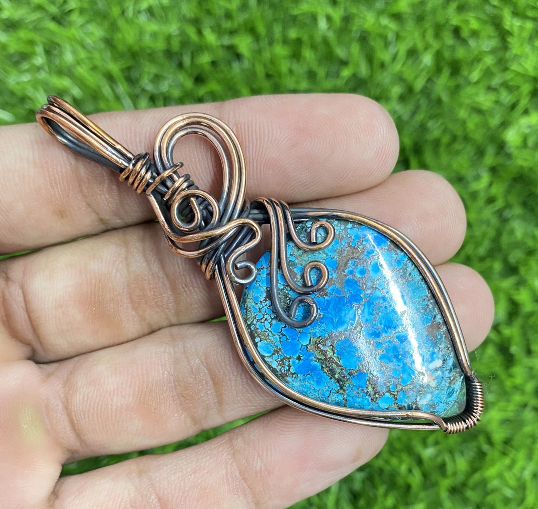Evil Eye Turquoise Gemstone Pendant Copper Wire Wrapped Pendant Copper ...