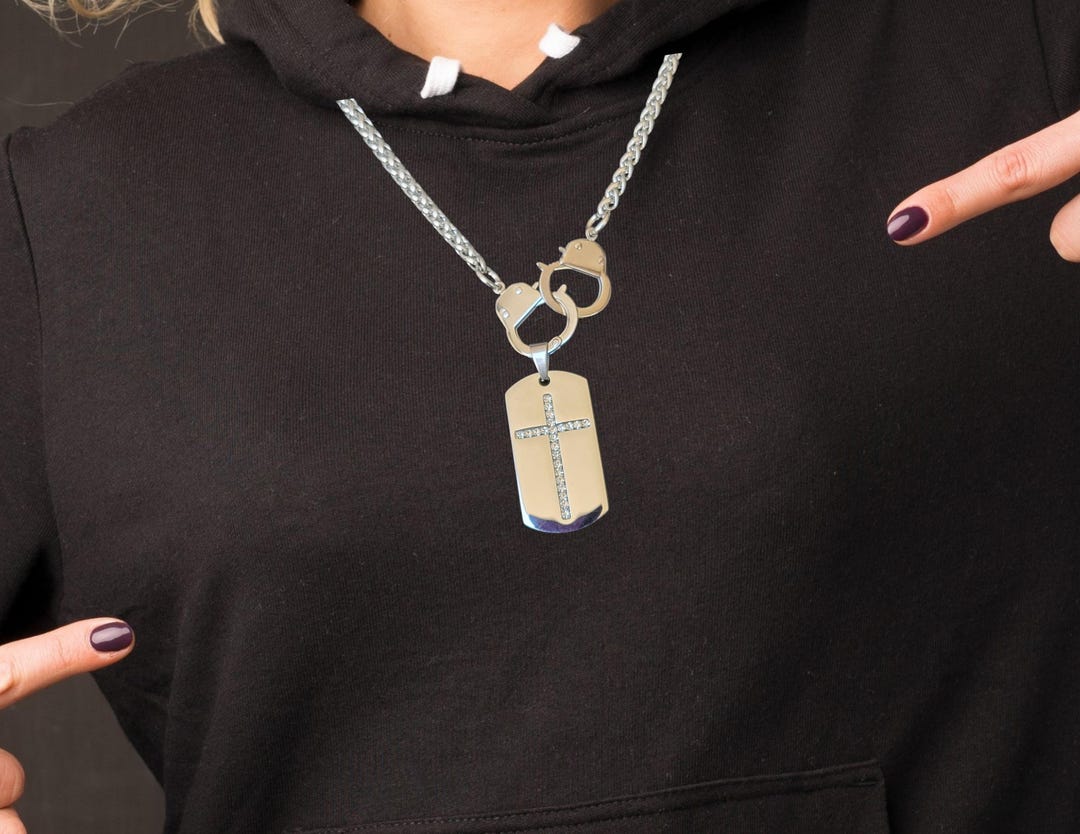 Cuffed 2 the Cross Stainless Steel Necklace Pendant Christian Faith ...