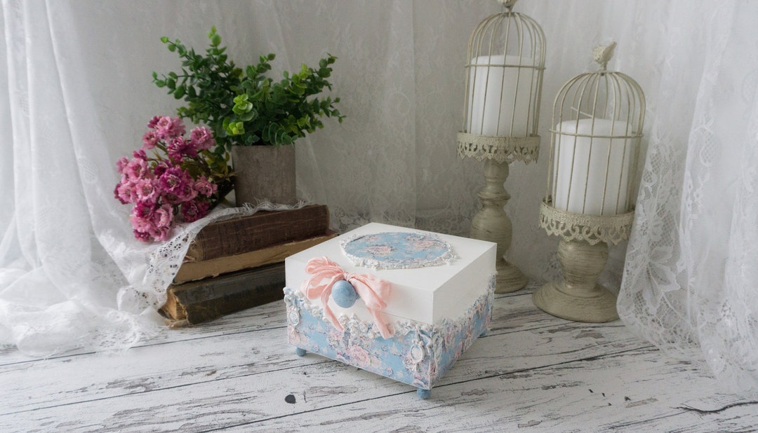Shabby Chic Small Flowers Tea Box Tea Bags Organiser Box With 4 ...
