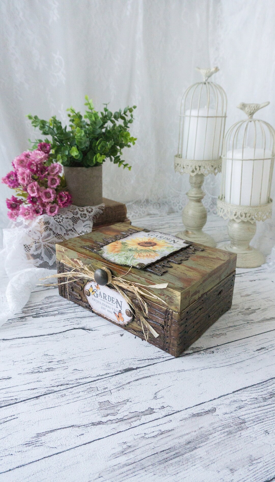 Rustic Tea Box Tea Bag Organiser With 6 Compartments Tea Storage Tea ...