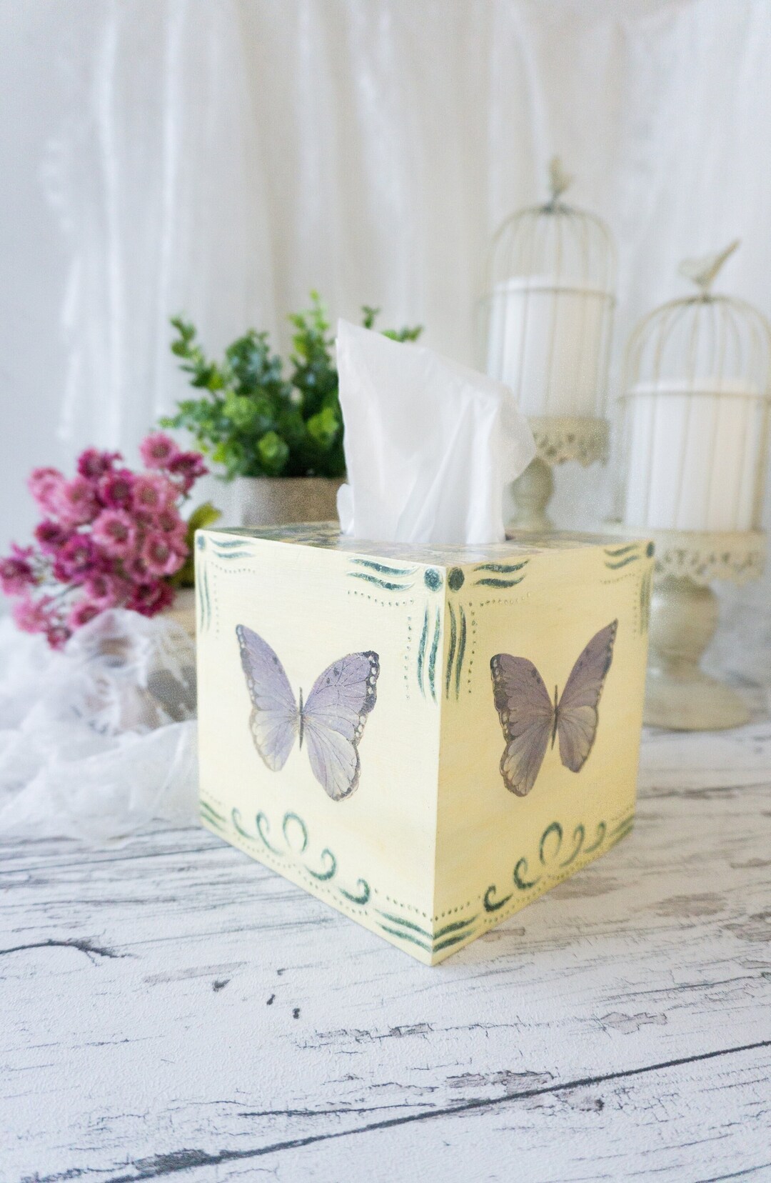 Butterfly Decoupage Wooden Tissue Box Cover | Decorative Home Decor - Etsy