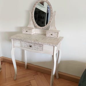 Shabby Chic Upcycled Vanity Table With Drawers and a Mirror Wooden ...