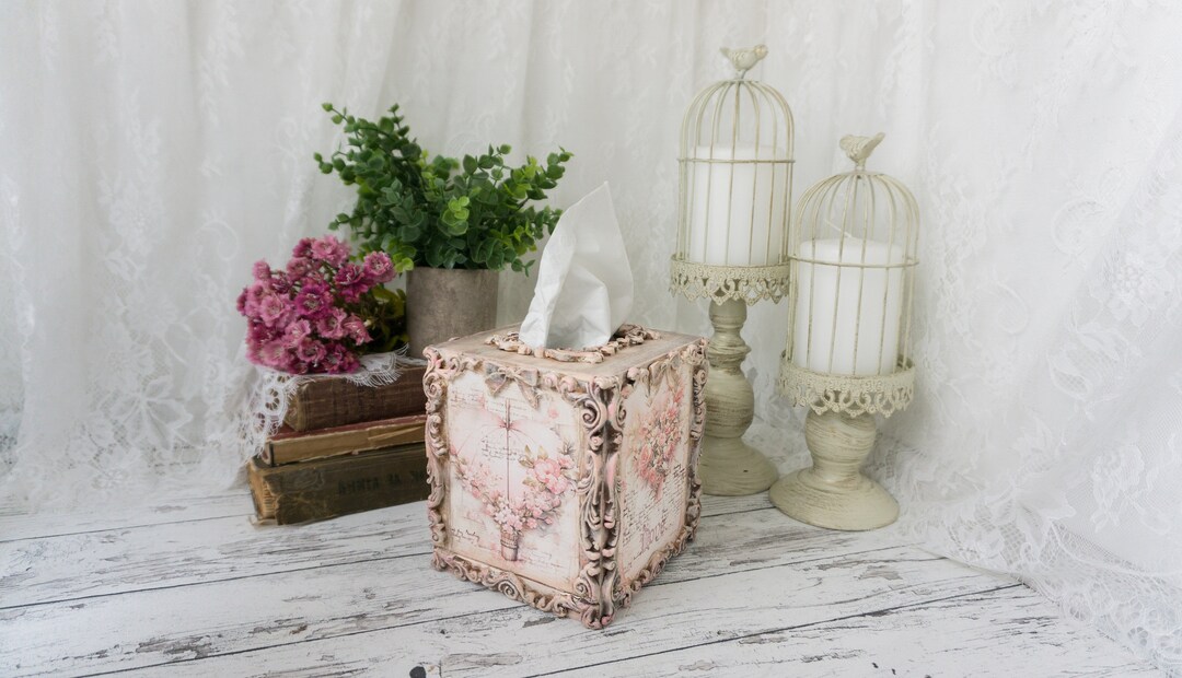 Shabby Chic Tissue Box Cover Luxury Home Decor Wooden Tissue Box Square ...