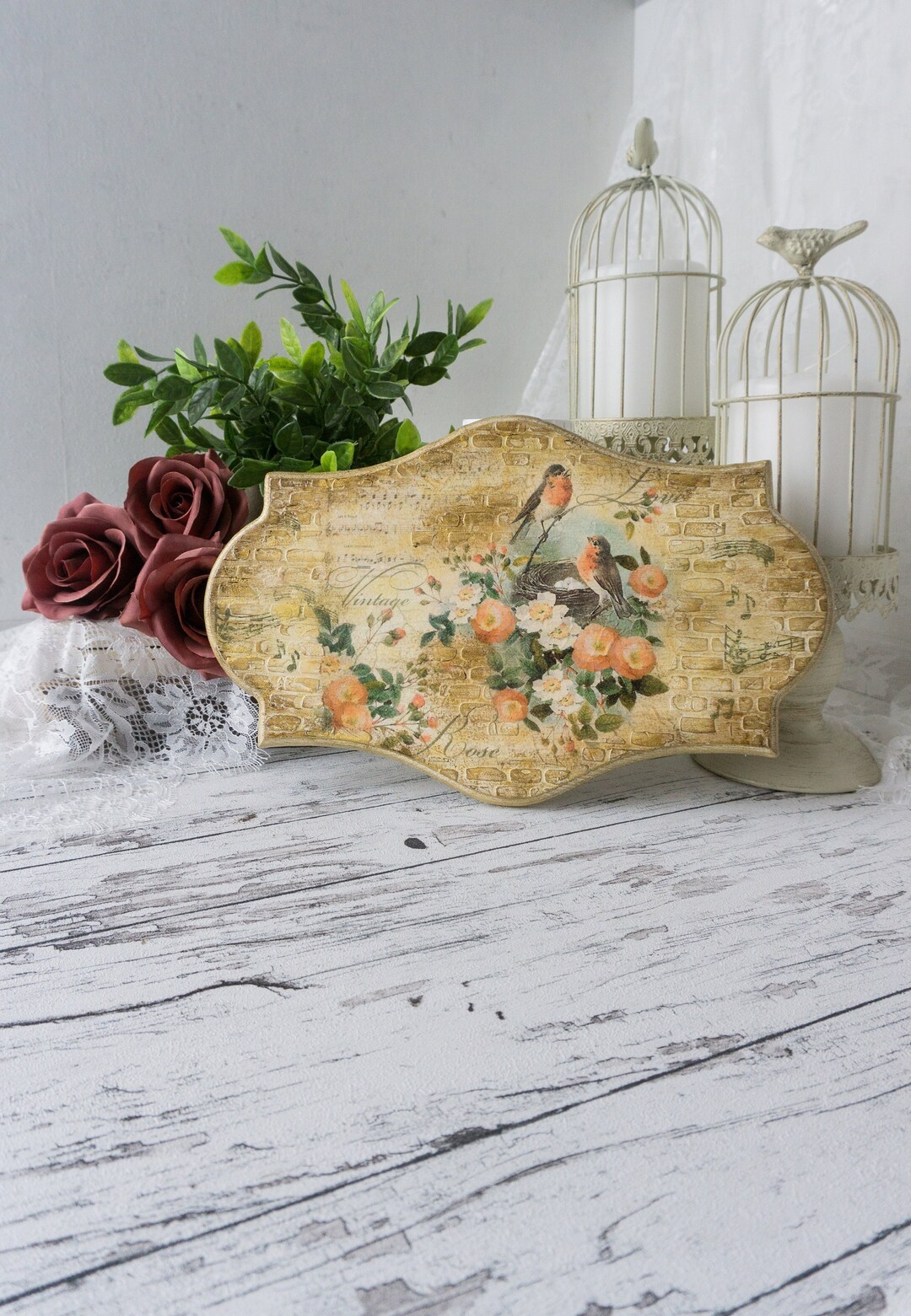 Vintage Home Sign Decoupaged Wooden Sign Shabby Chic Decor Welcome Sign ...