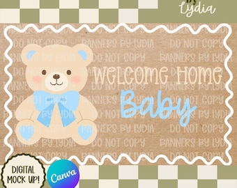 Welcome Home Baby Banner • Pink Teddy Bear, Balloons (instant Download ...