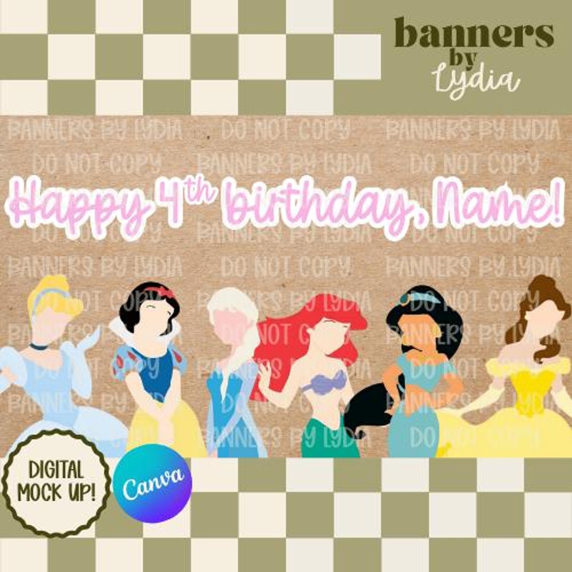 Birthday Princesses Editable Banner Template With Interchangeable ...
