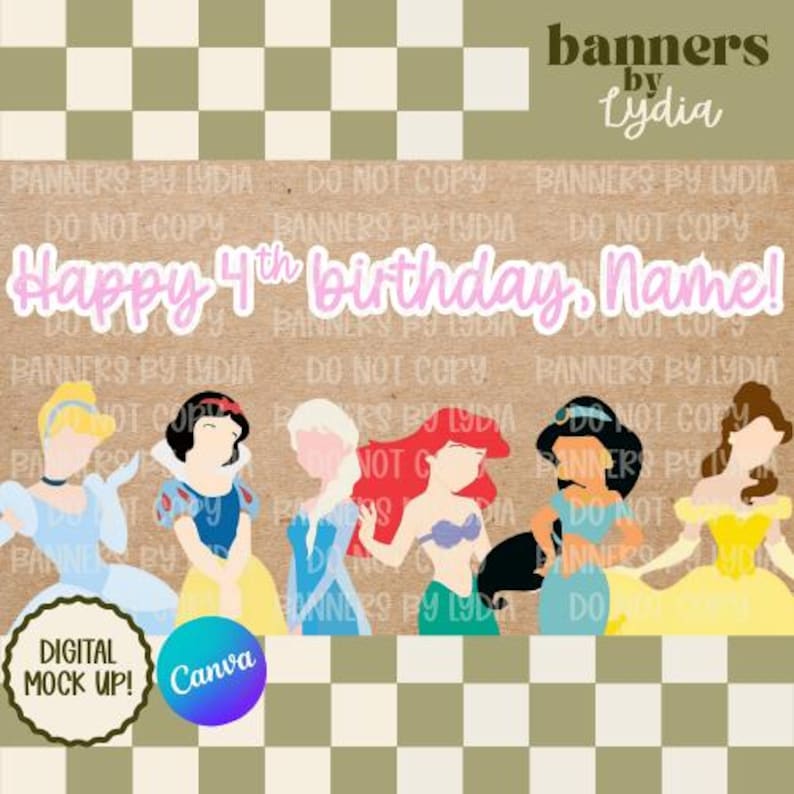 Birthday Princesses Editable Banner Template With Interchangeable ...