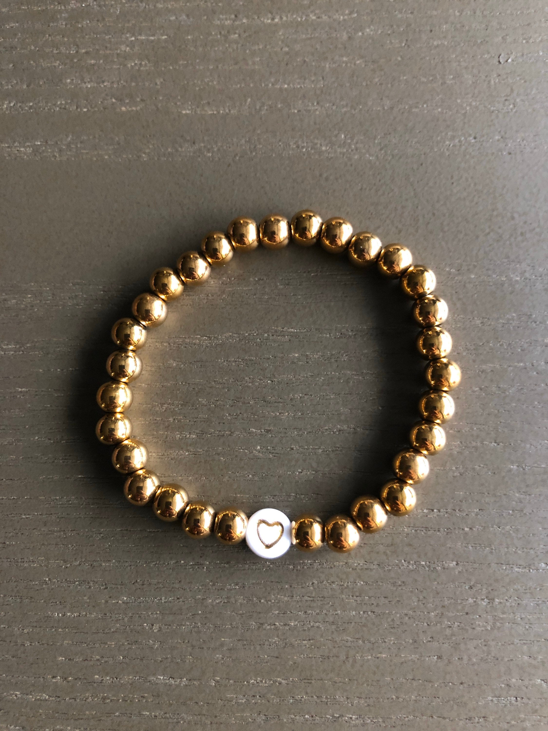 Gold Hearts With Gold Beads Beaded Bracelet, Valentine's Day, Gifts for ...