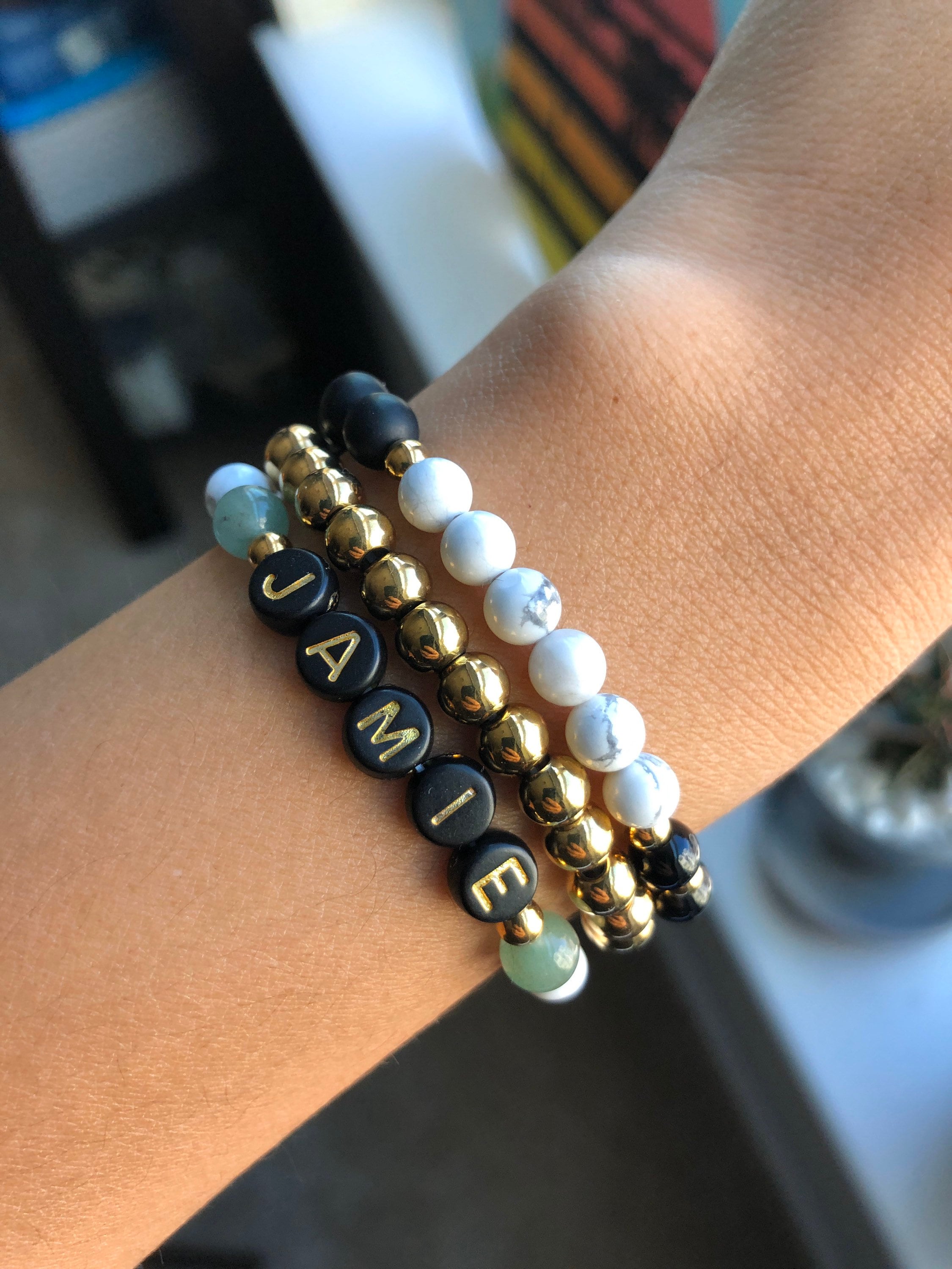 Personalized Name Bracelet with White Howlite Natural Stone | Etsy