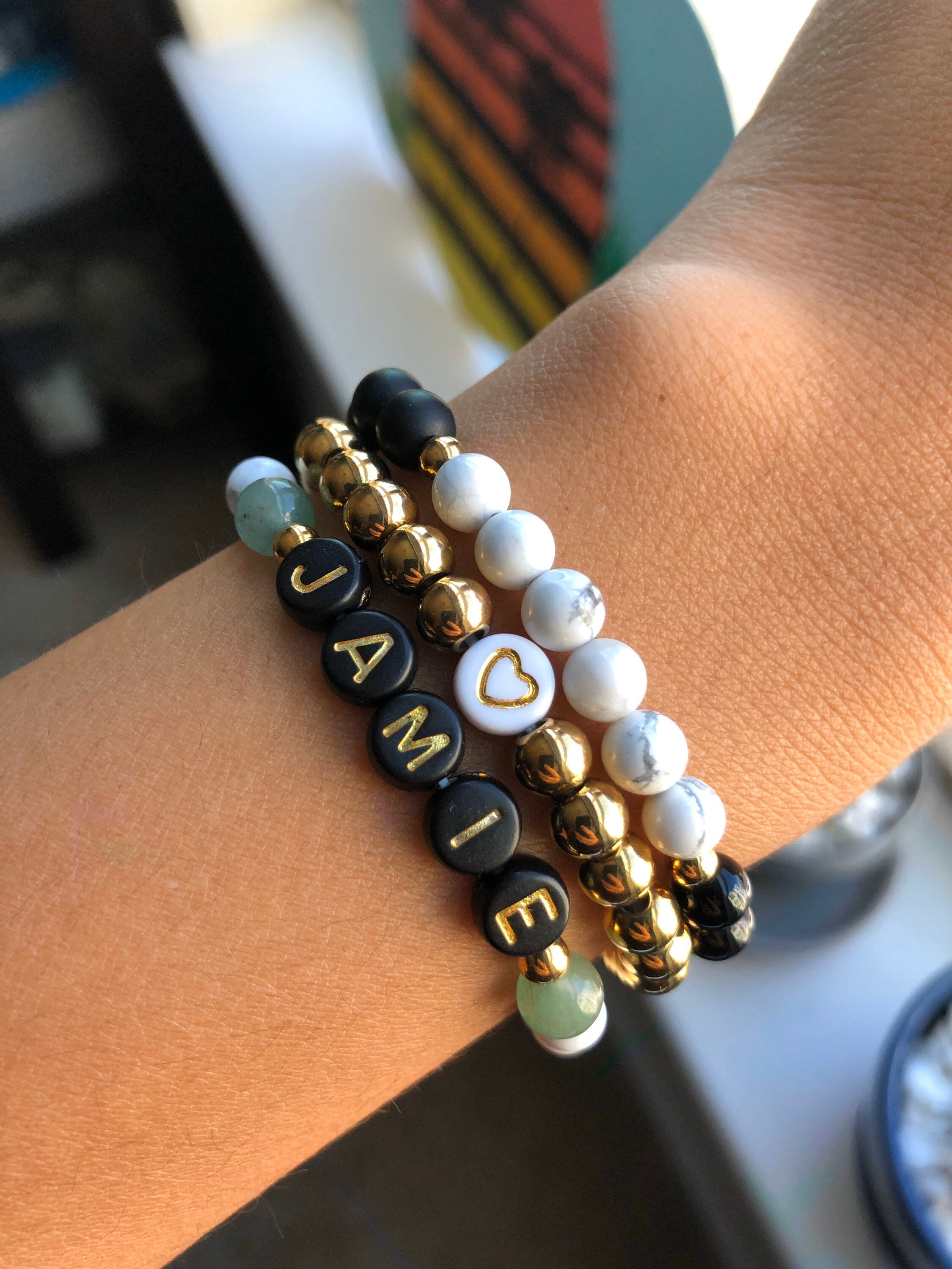 Personalized Name Bracelet With White Howlite Natural Stone Beads ...
